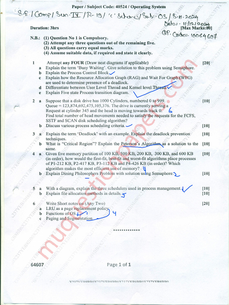 Be Computer Engineering Semester 4 2024 December Operating Systemrev 2019 c Scheme | PDF
