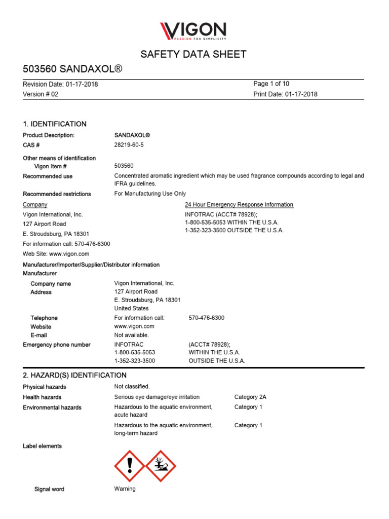 Sandaxol Sandalmysore SDS | PDF | Dangerous Goods | Firefighting