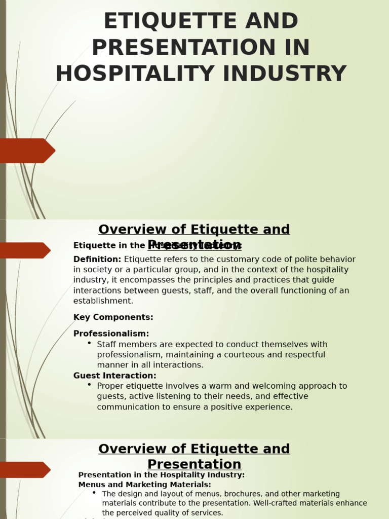 Hospitality Etiquette and Presentation Guide | PDF | Etiquette | Human ...