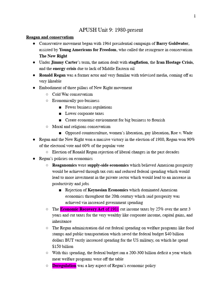 APUSH Unit 9 - 1980-Present | PDF | Ronald Reagan | September 11 Attacks