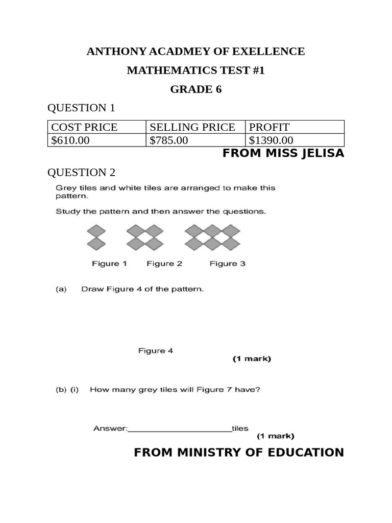 Anthony Acadmey of Exellence Test #1 | PDF