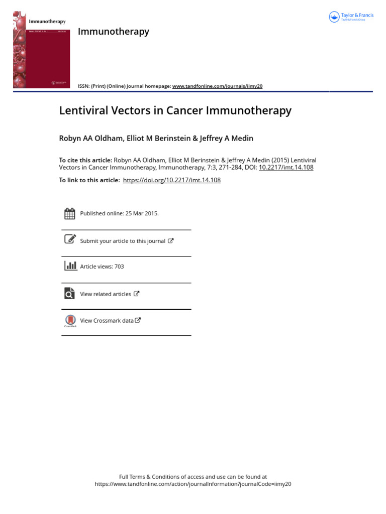 Lentiviral Vectors in Cancer Immunotherapy | PDF | Dendritic Cell | T Cell