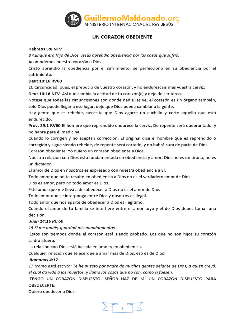 Corazón Obediente: Clave de Fe y Amor | PDF | Amor | Dios