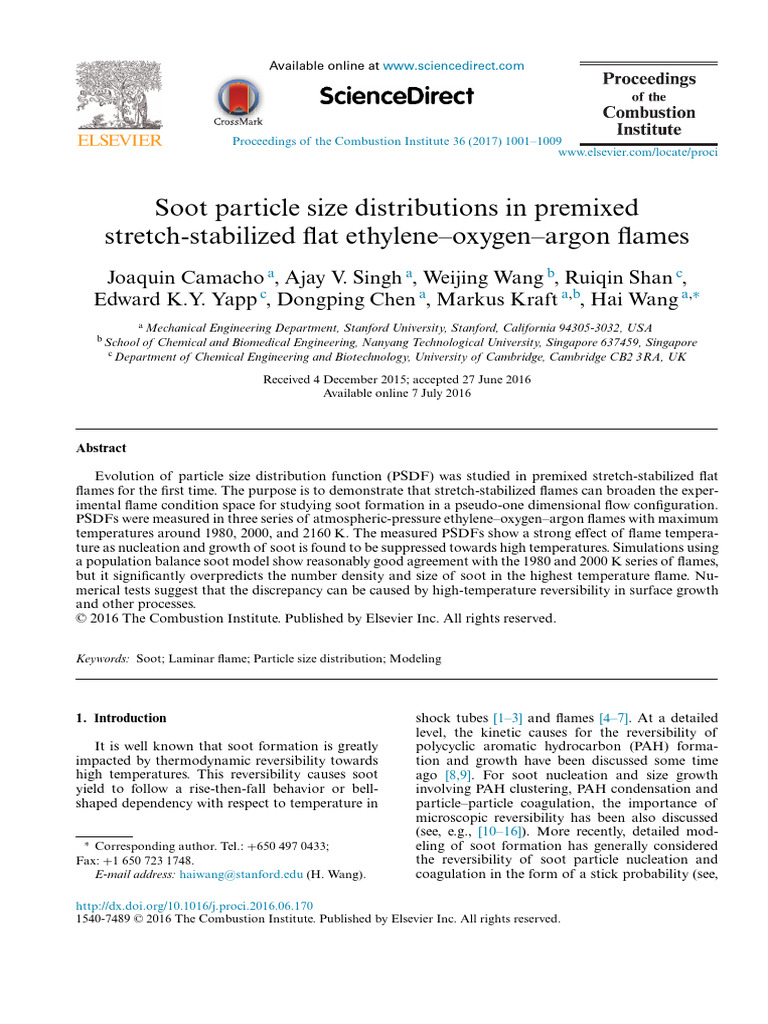 Soot Particle Size in Ethylene-Oxygen Flames | PDF | Mode (Statistics ...