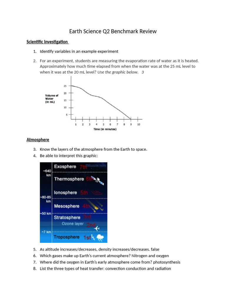 (Q2 Benchmark Review) Earth Science Q2 Benchmark Review | PDF | Earth ...