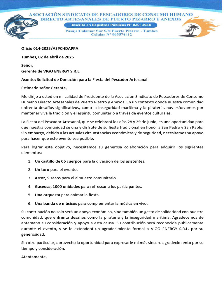 Oficio 014-2025-ASPCHDAPPA | PDF