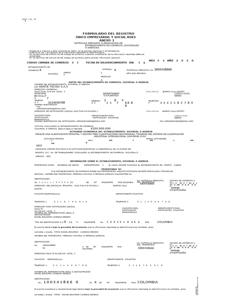 Formulario Camara de Comercio Editable 0 PDF | PDF | Comercio
