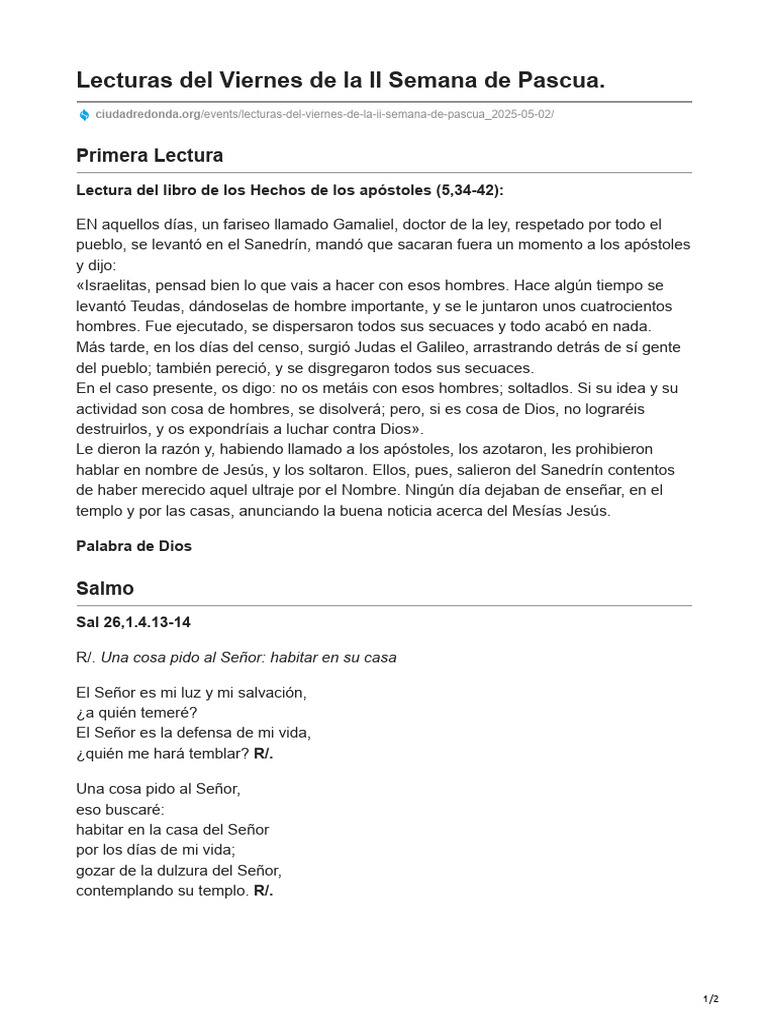Lecturas Del Viernes de La II Semana de Pascua | PDF | Jesús ...