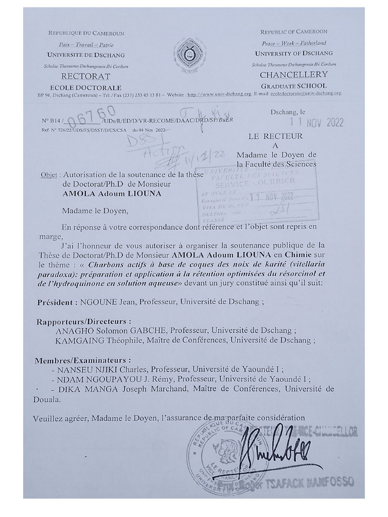 Autorisation de Soutenance AMOLA | PDF