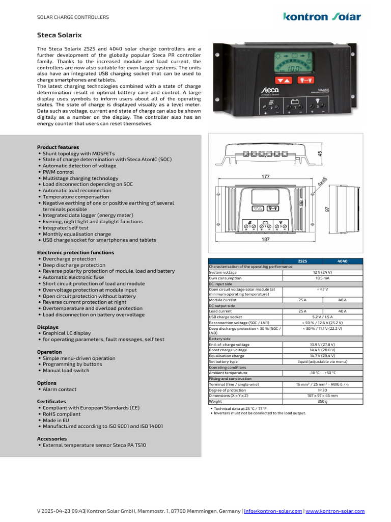 Steca Solarix Datasheet en | PDF | Electronic Engineering | Electronics