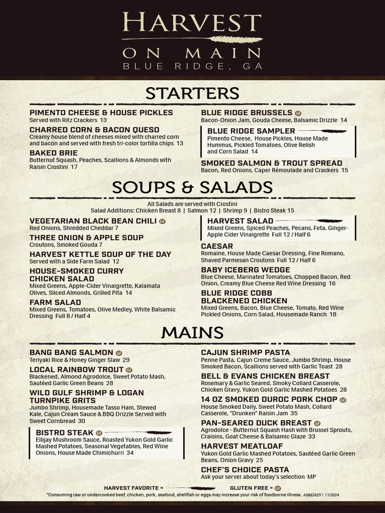 Harvest on Main Menu Overview | PDF | Hamburgers | Salad