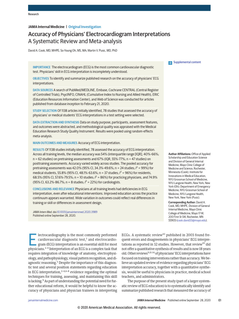 5- Accuracy of Physicians’ Electrocardiogram Interpretations | PDF ...