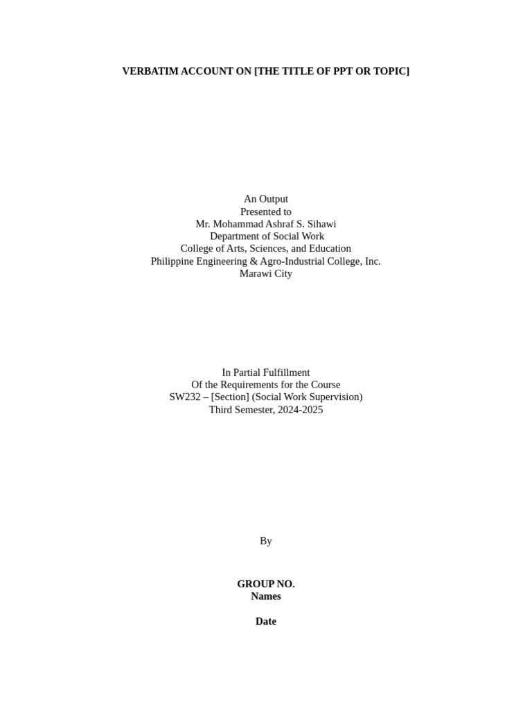 SW232 Verbatim Account or Transcript of Discussion Template | PDF