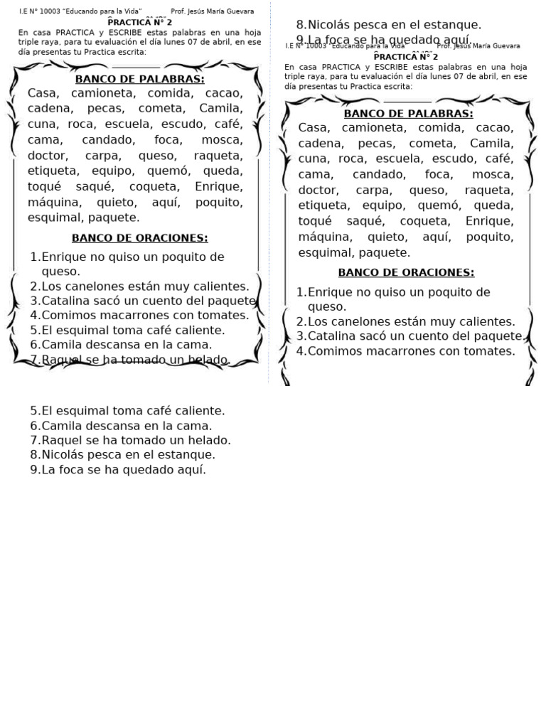 Practicamos y escribimos EVAL 2 | PDF