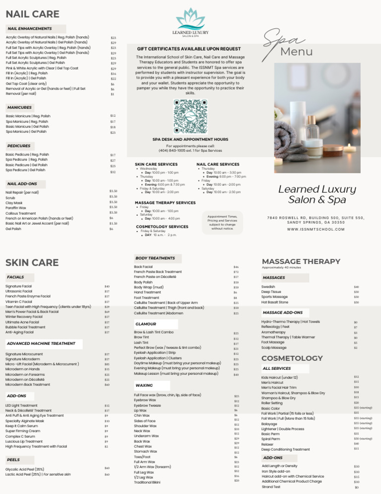 Updated Spa Menu Brochure | PDF | Beauty | Integumentary System