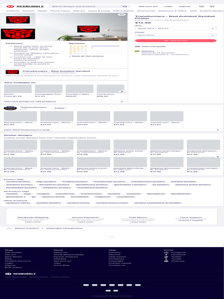 Transformers - Red Autobot Symbol Poster by TheTransformers Redbubble ...