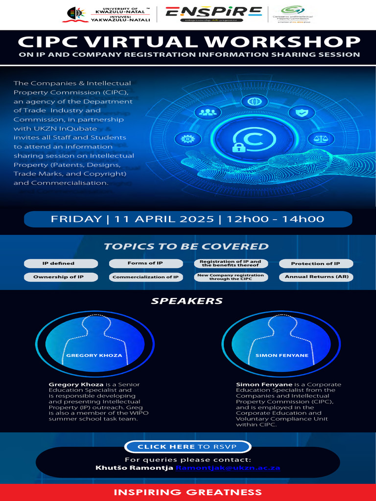 UKZN - CIPC Virtual Workshop On IP and Company Registration Information Sharing Session - 2025 | PDF