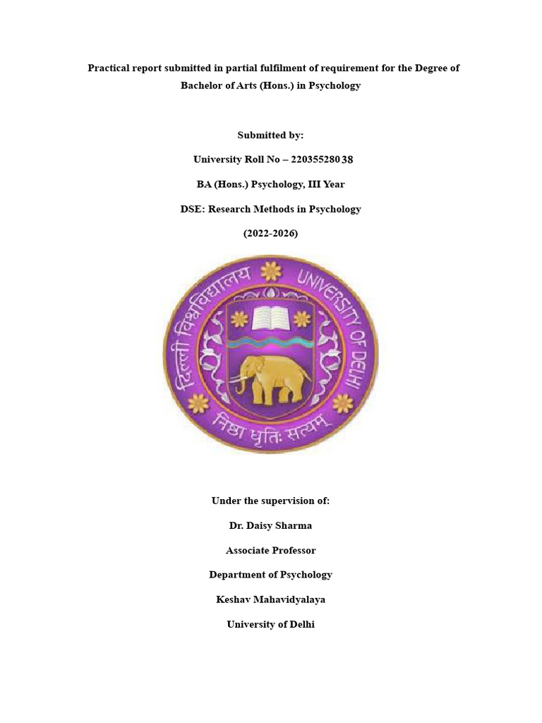 Practical Report Submitted in Partial Fulfilment of Requirement For The Degree of Bachelor of Ar ...