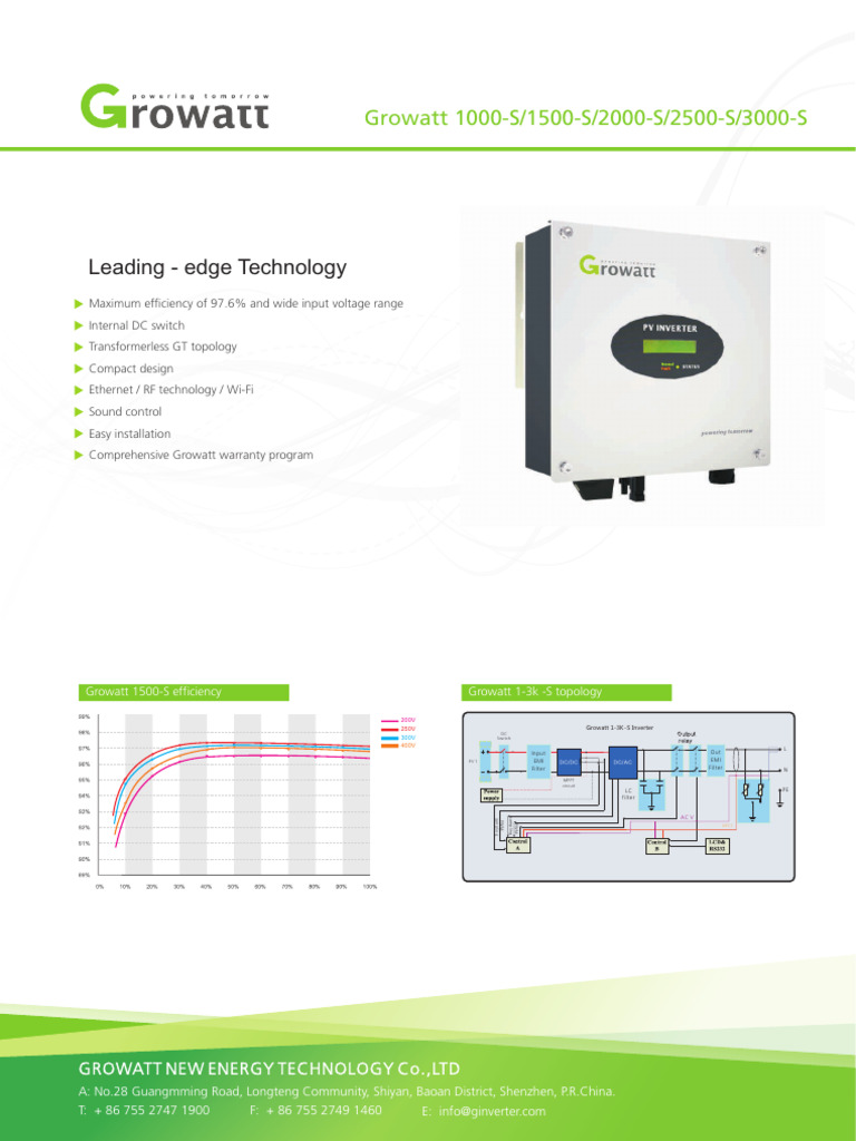 Growatt 1000s 3000s Datasheet | PDF | Electrical Engineering | Electricity