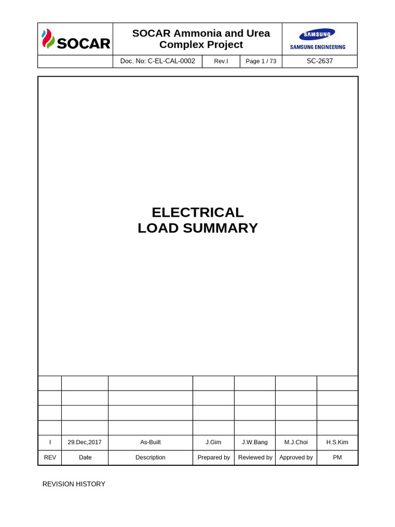 02 - C-EL-CAL-0002 - ELECTRICAL LOAD SUMMARY - Rev.i | PDF | Transformer | Electric Power
