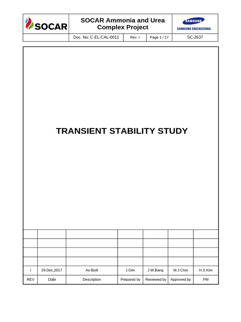 11 - C-EL-CAL-0011 - Rev.I Transient Stability Study | PDF | Electrical Grid | Electric Generator