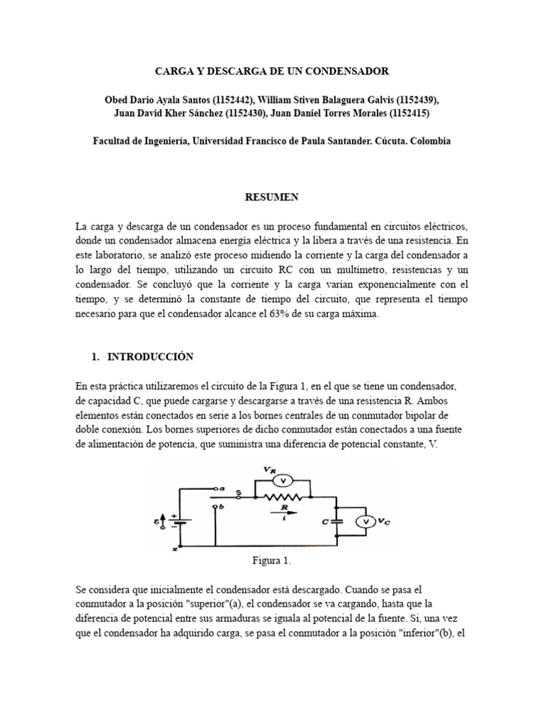 Laboratorio Carga y Descarga de Un Condensador | PDF | Condensador | Red eléctrica