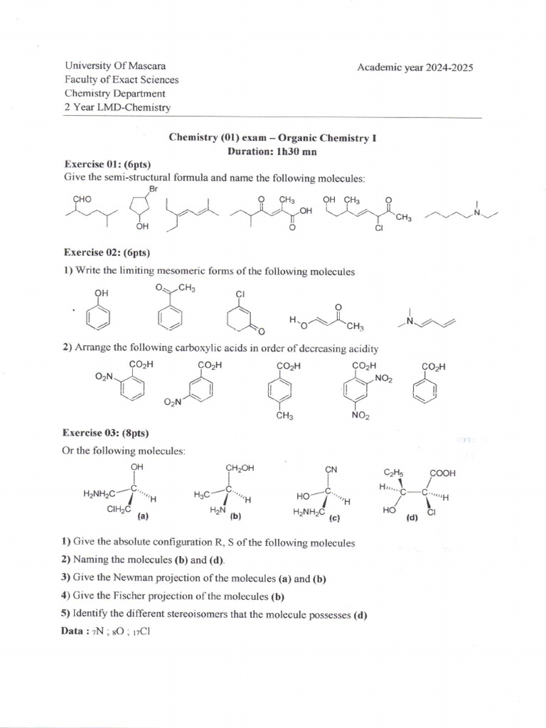Final Exam 1 and Solutions Organic Chemistry 1 | PDF