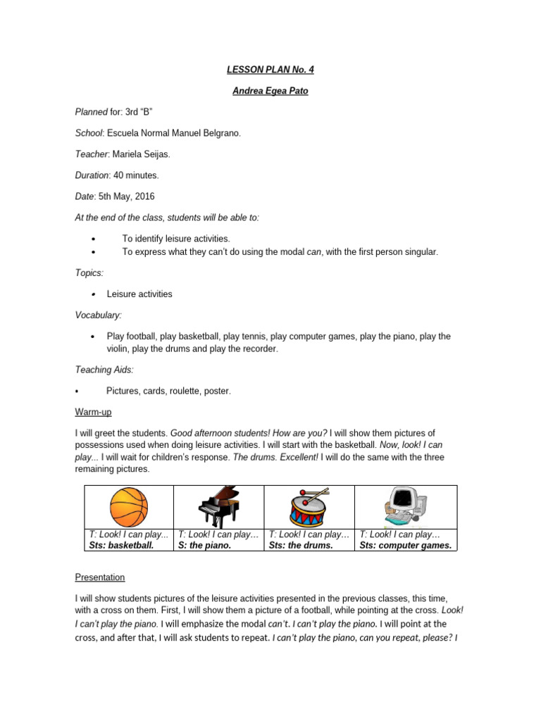 Leisure Activities Lesson Plan | PDF