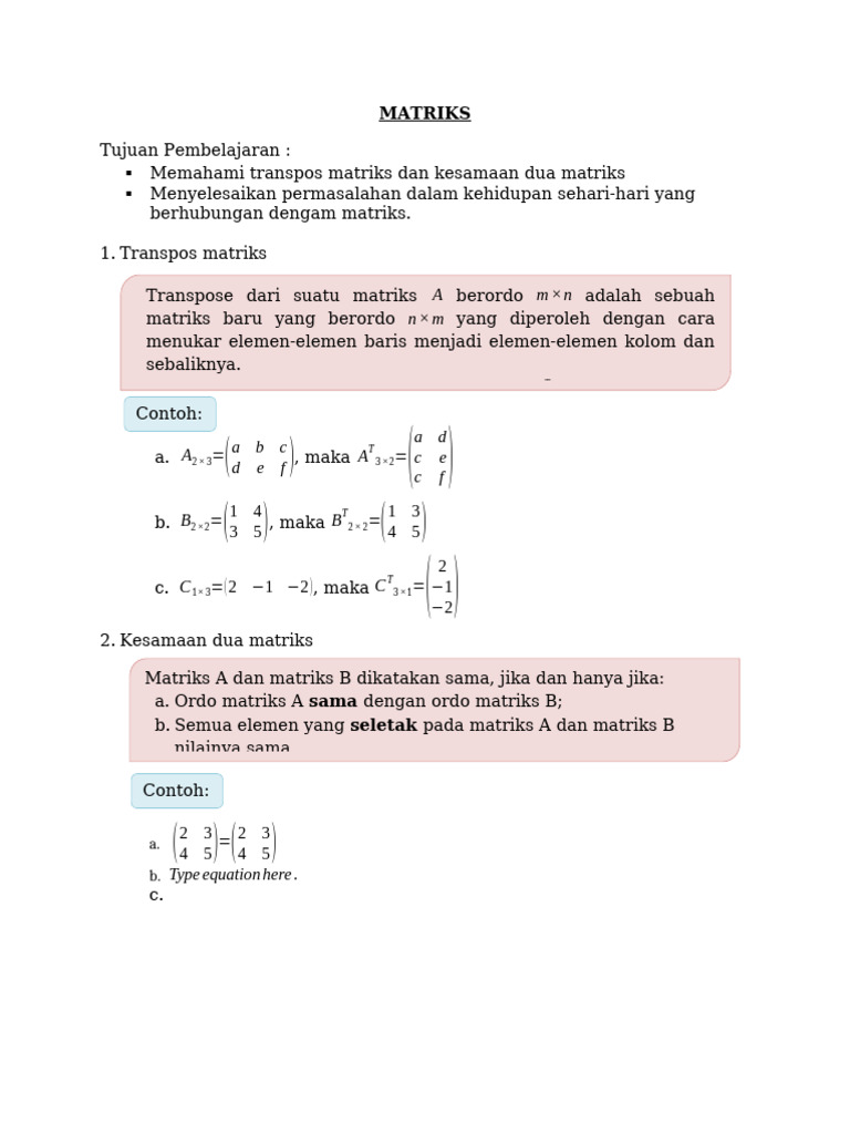 Materi Matriks Transpos | PDF