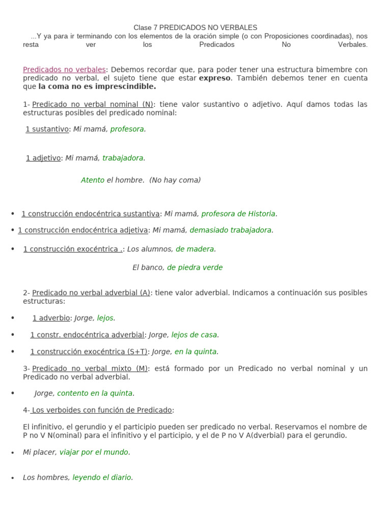 Predicados No Verbales en Oraciones | PDF | Adverbio | Predicado ...