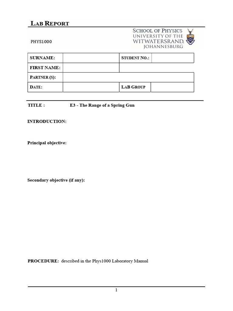 Spring Gun Range Experiment Analysis | PDF | Errors And Residuals ...