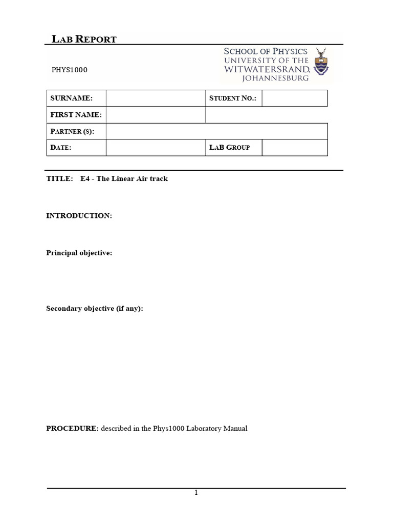 EXP04 - Linear Air Track - Lab Report Template - 250502 - 122438 | PDF | Collision | Mass