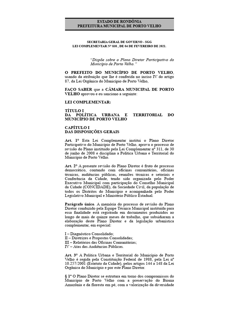 LC 838 PDPM | PDF | Planejamento urbano | Propriedade