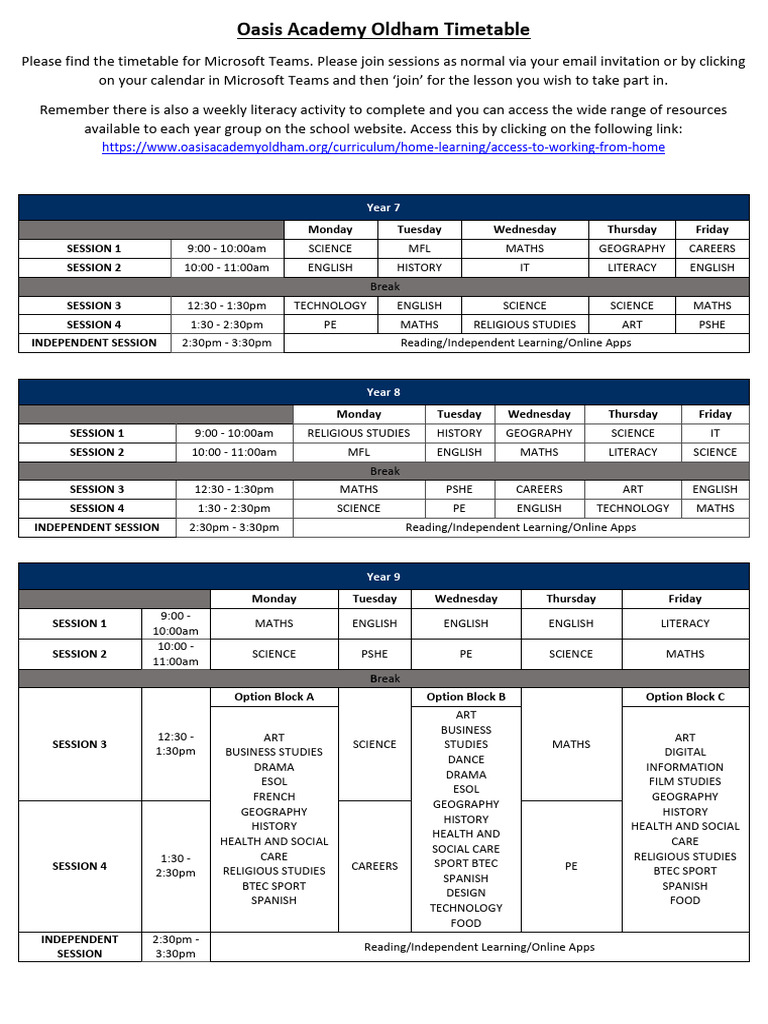 Student Online School Timetables Years 7-10 | PDF