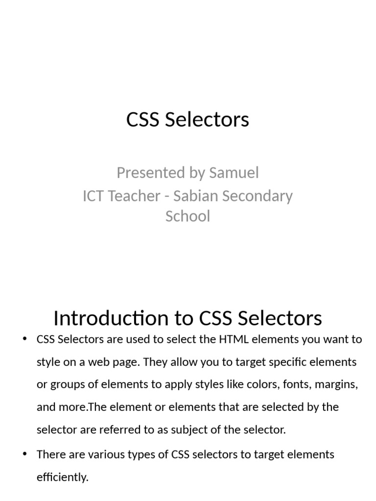 CSS Selectors Presentation | PDF | Html | World Wide Web