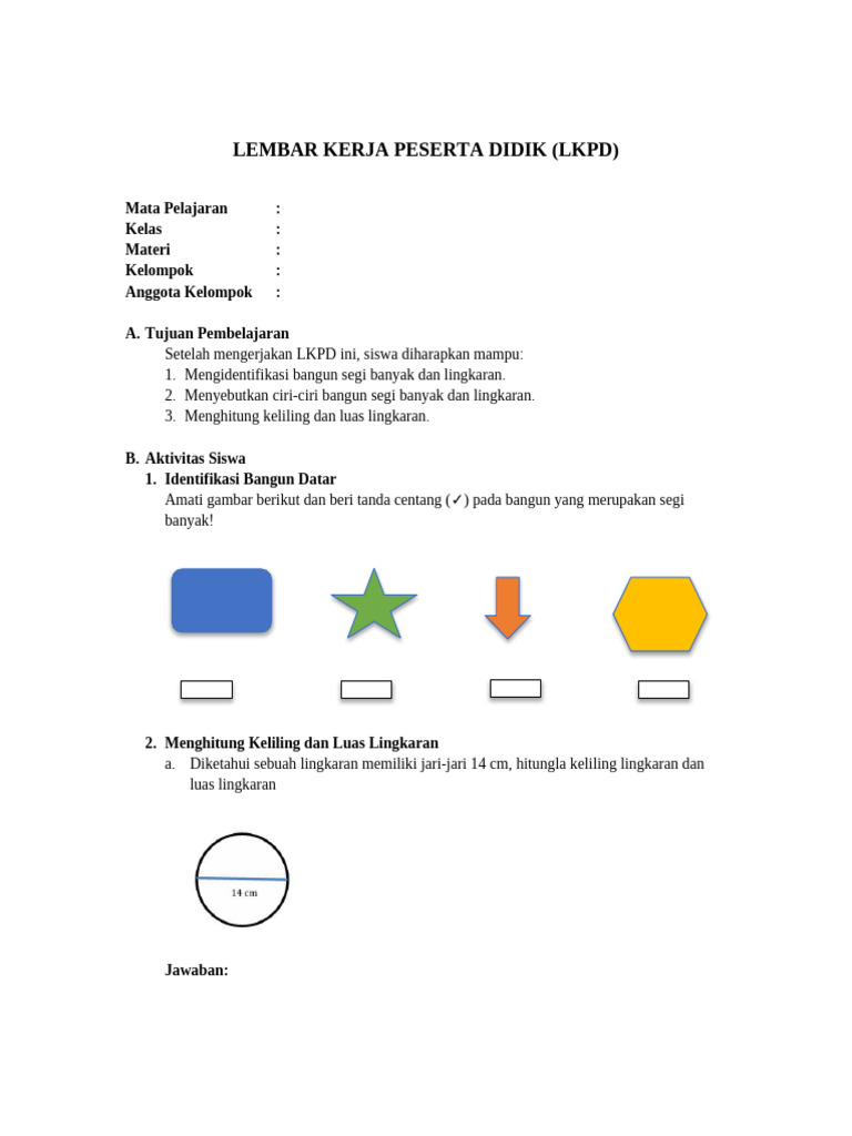 LKPD Bangun Datar Lingkaran | PDF