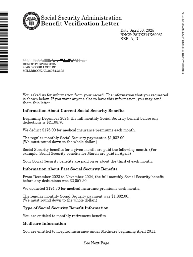 Benefit-Verification-letter (1) (1) (1) (2) | PDF | Social Security ...
