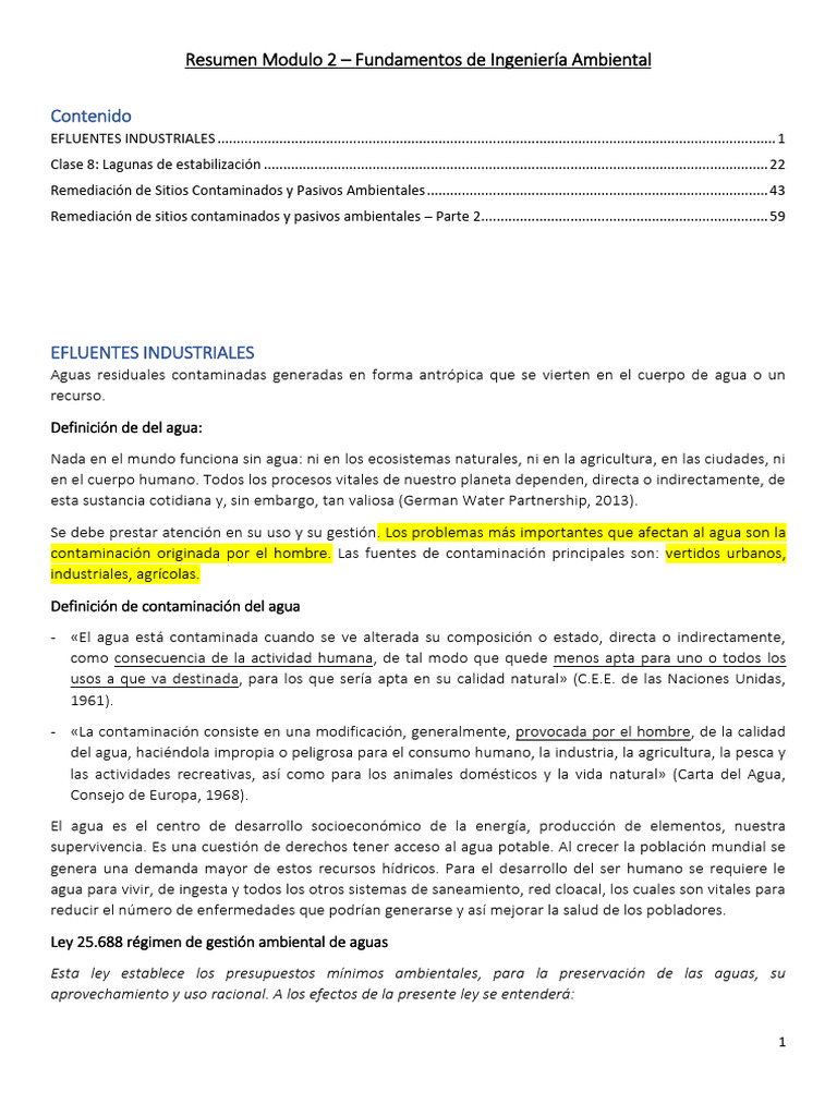 Resumen Ing. Ambiental - Mod 2 | PDF | Agua | Aguas residuales