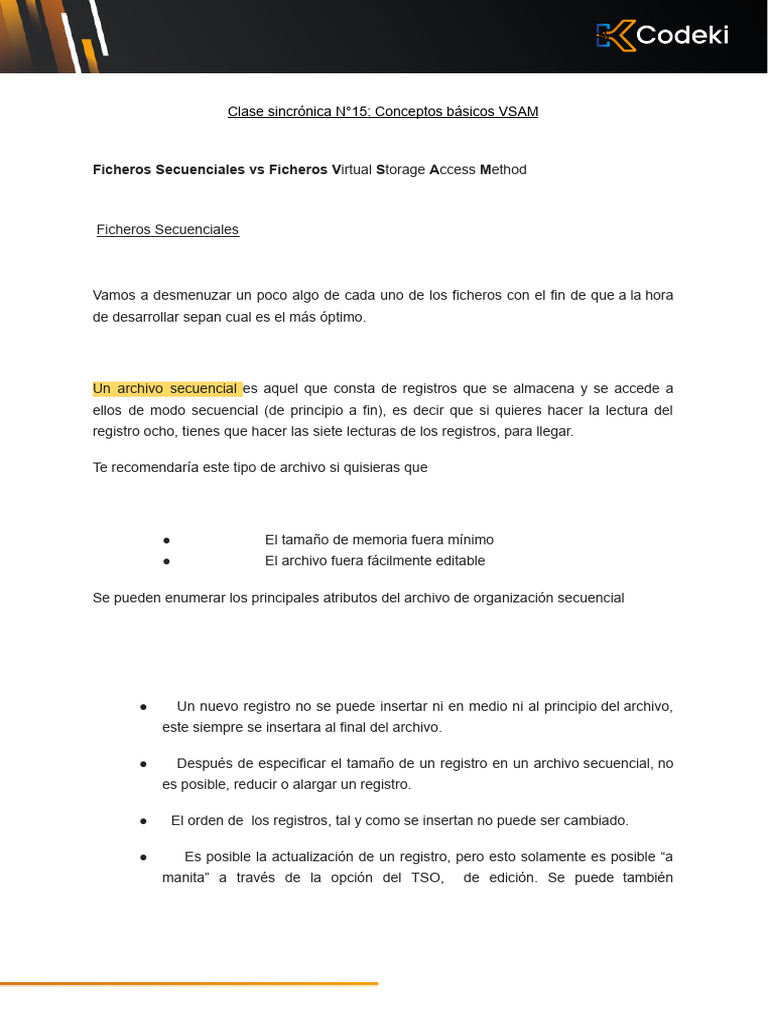 Clase 9 Sincrónica - Tipos de Almacenamiento VSAM | PDF | Datos | Informática