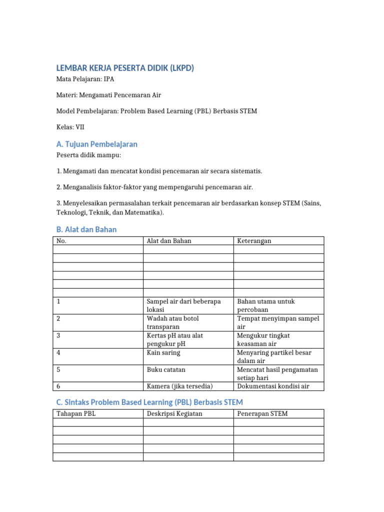 LKPD Mengamati Pencemaran Air Petunjuk | PDF