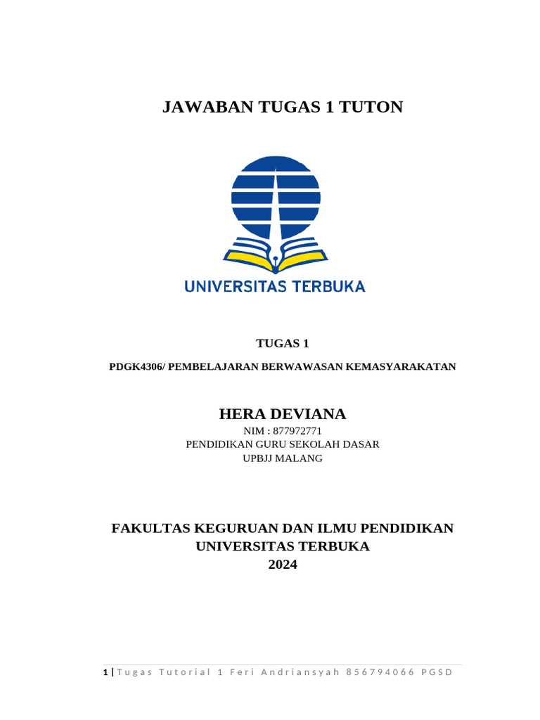 Jawaban Tugas 1 Tuton PBK | PDF