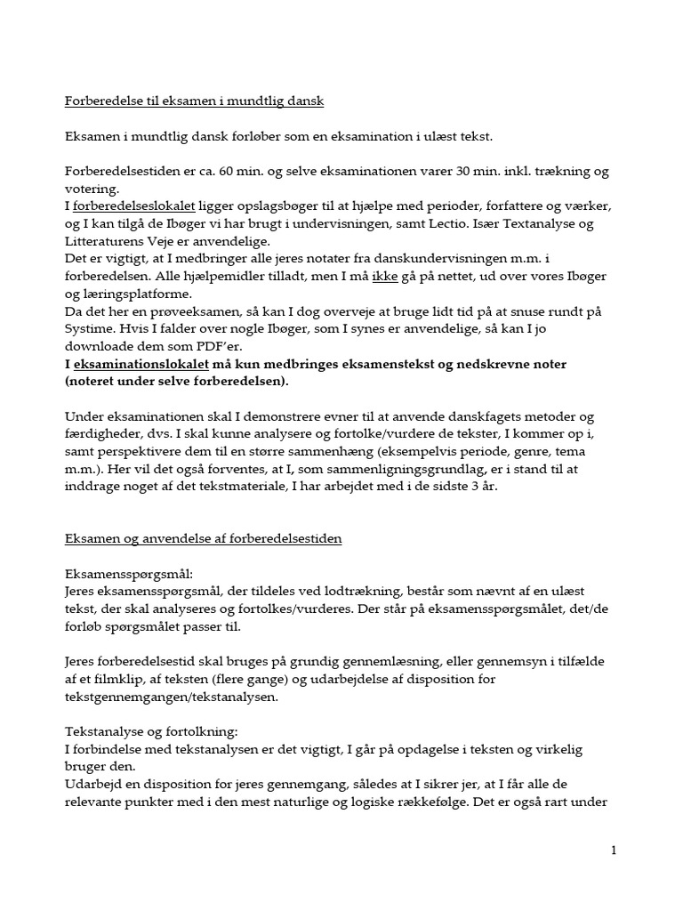 Forberedelse Til Prøveeksamen I Mundtlig Dansk | PDF