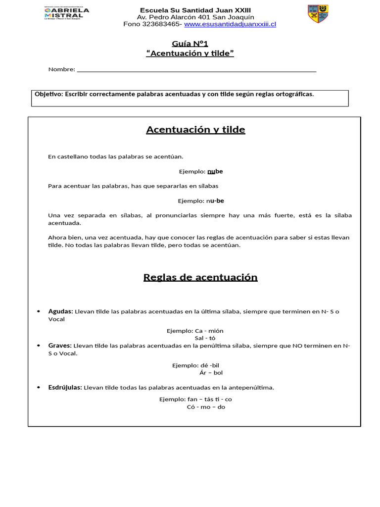 Acentuación y Tilde en Palabras | PDF