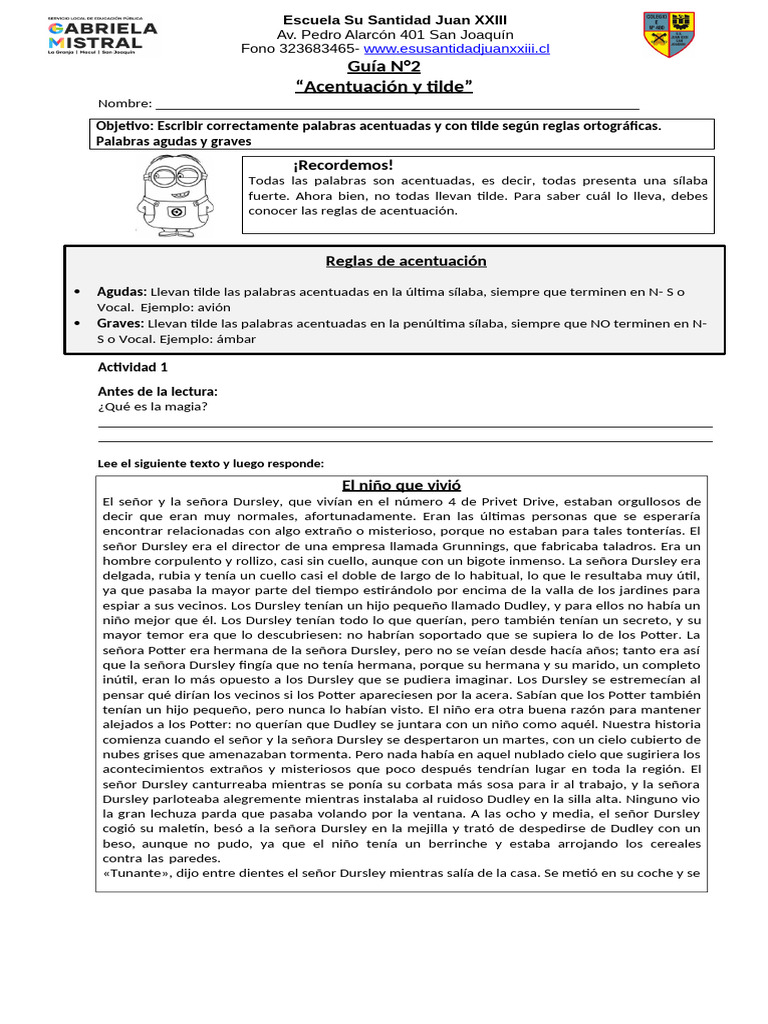 Guía 2 de Acentuación (Agudas y Graves) | PDF