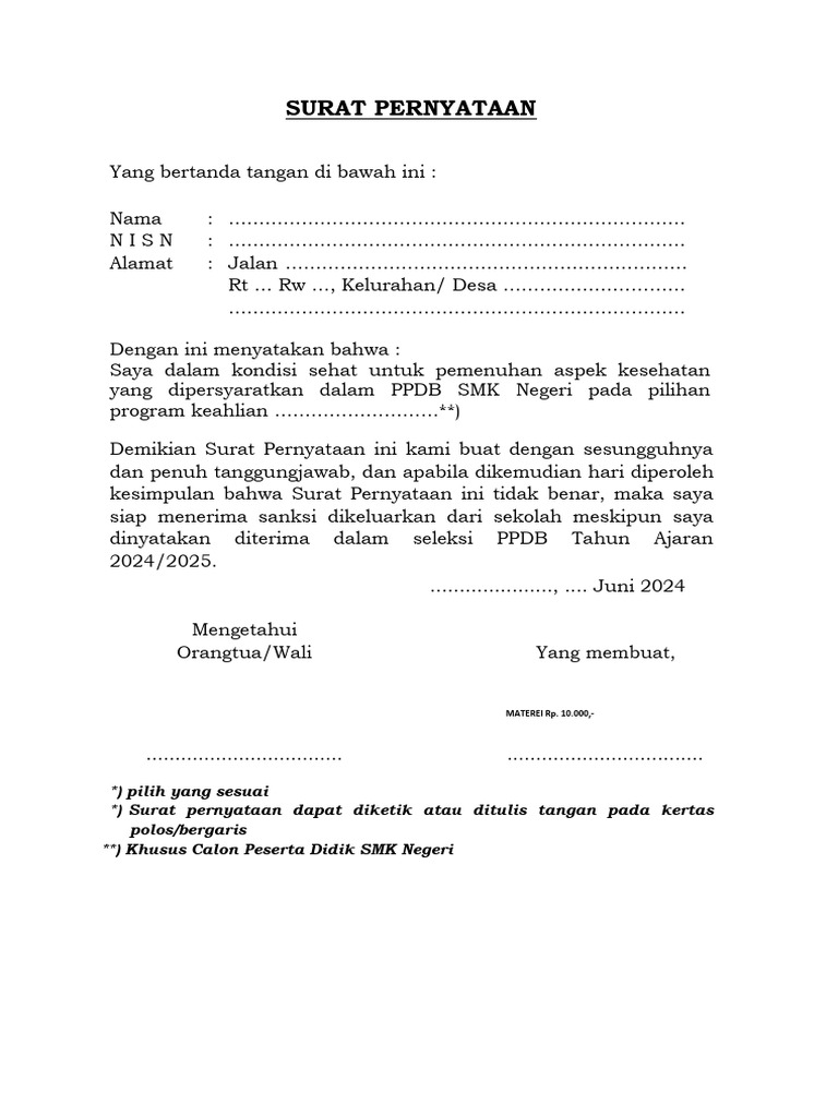 SURAT PERNYATAAN SEHAT CPD | PDF