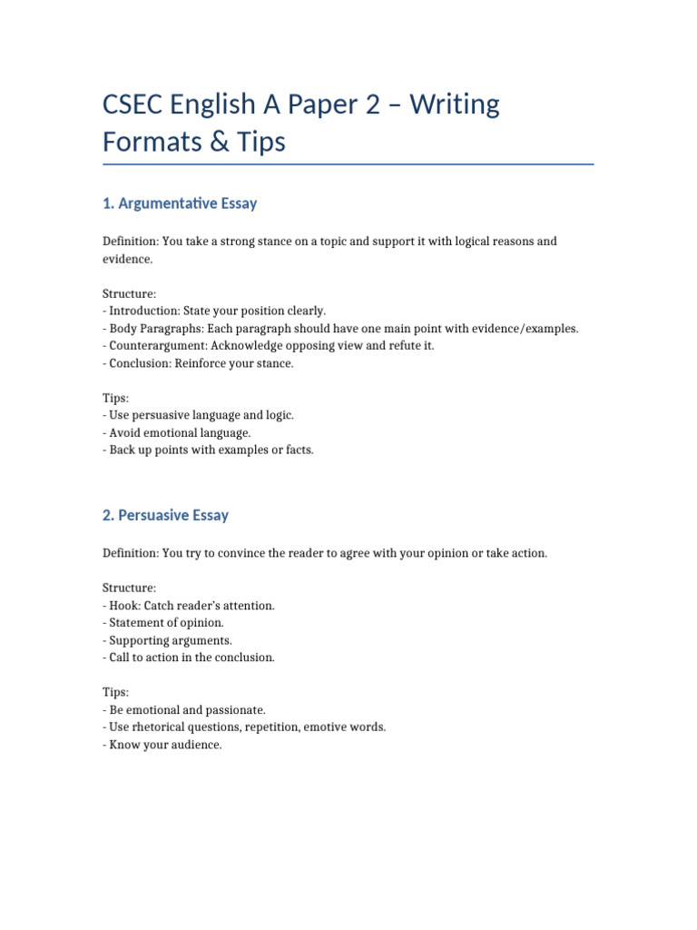 CSEC English Paper2 Writing Formats | PDF