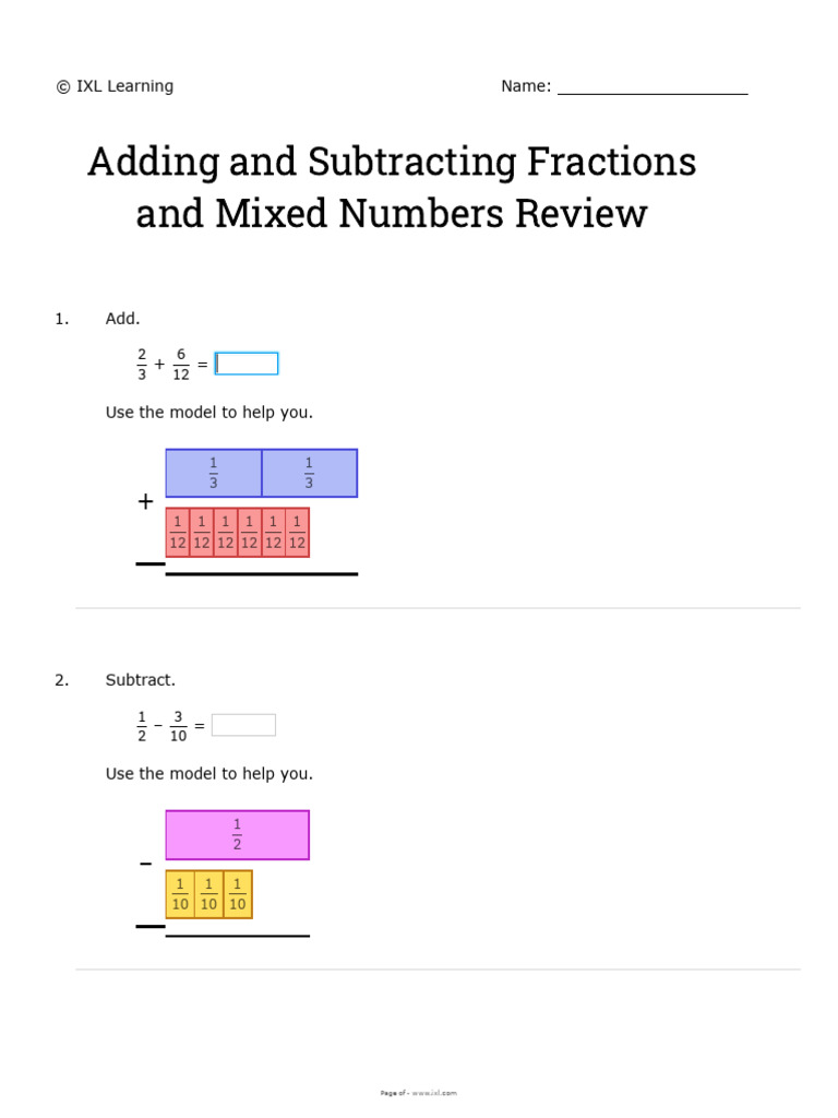 Adding and Subtracting Fractions Review | PDF | Numbers | Lexicology