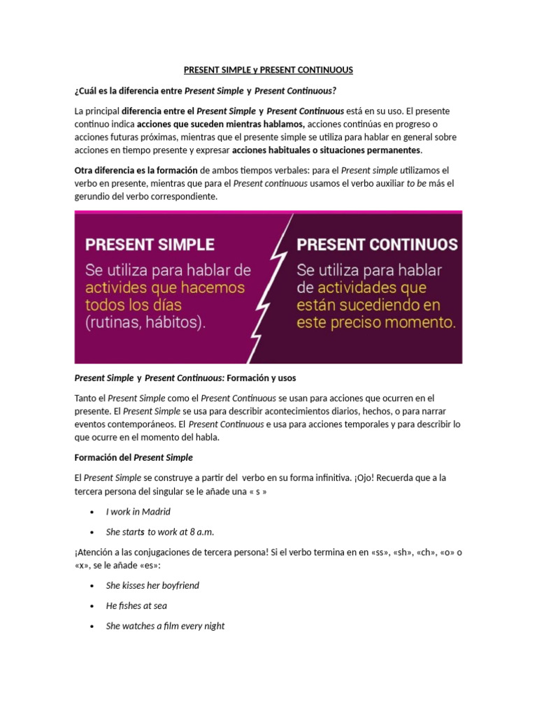 PRESENT SIMPLE y PRESENT CONTINUOUS | PDF | Verbo | Lingüística