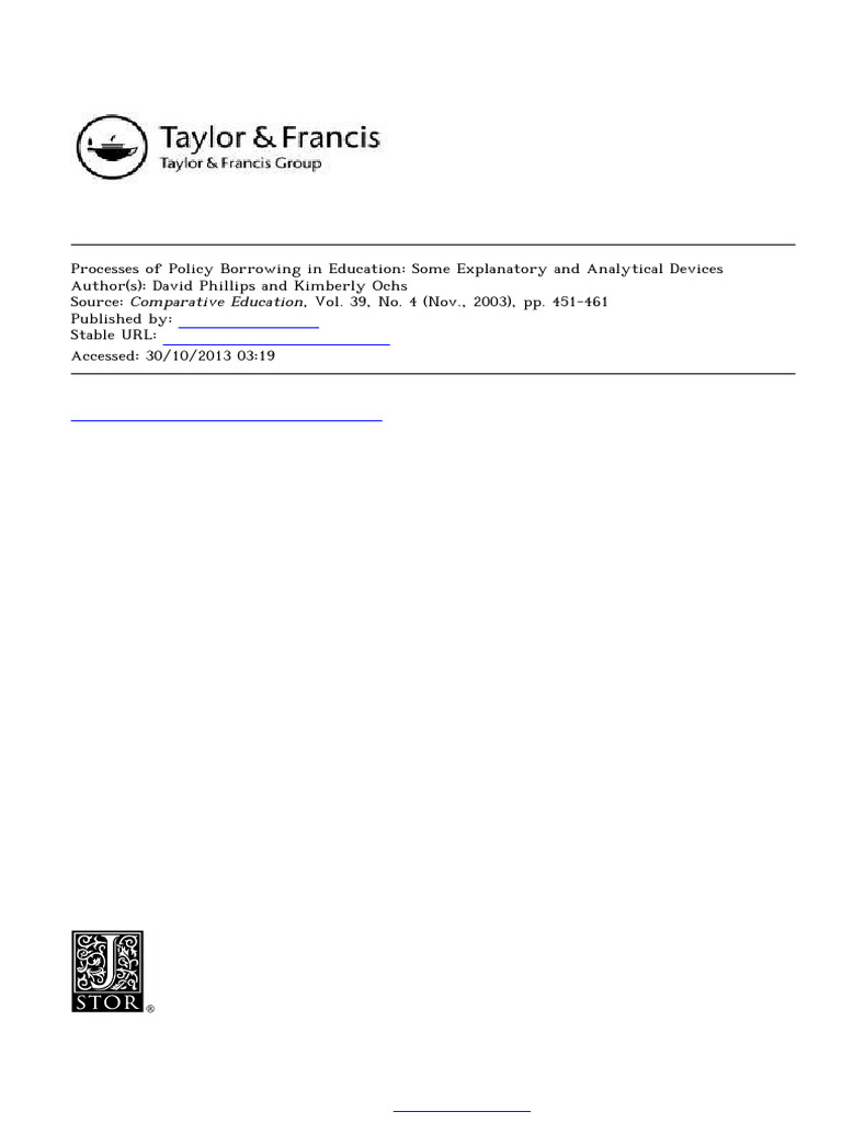 Phillips, D., Ochs, K. (2003) Processes of Policy Borrowing in Education | PDF