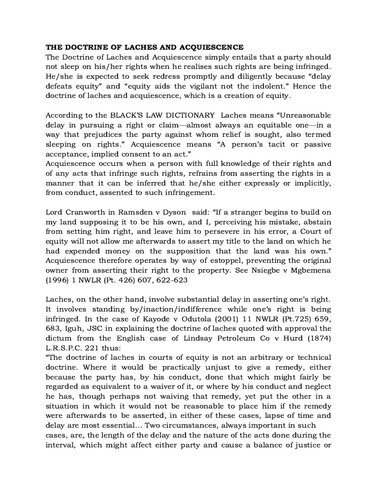 Laches and Acquiescence Explained | PDF | Laches (Equity) | Private Law